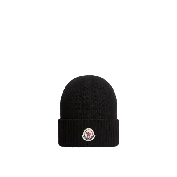 Moncler Tricot Wool Blend Beanie - Black