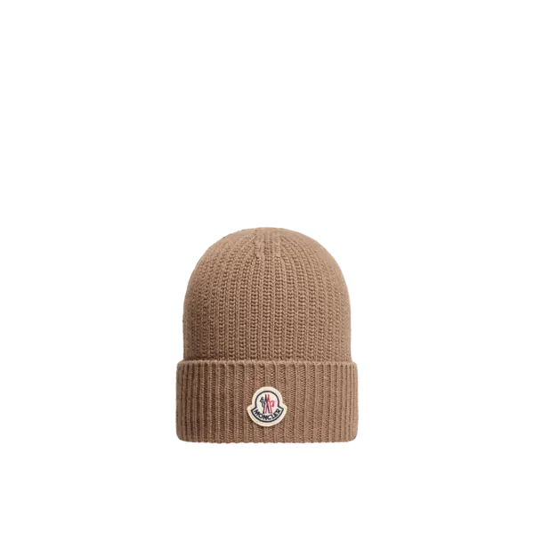 Moncler Tricot Wool Blend Beanie - Brown