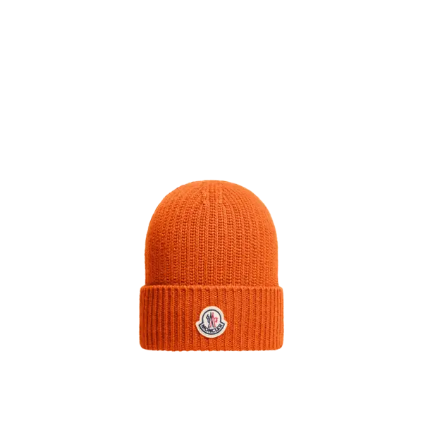 Moncler Tricot Wool Blend Beanie - Orange