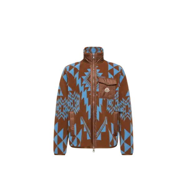 Moncler Geometric Teddy Zip-up Hoodie With Contrasting Accents - Brown