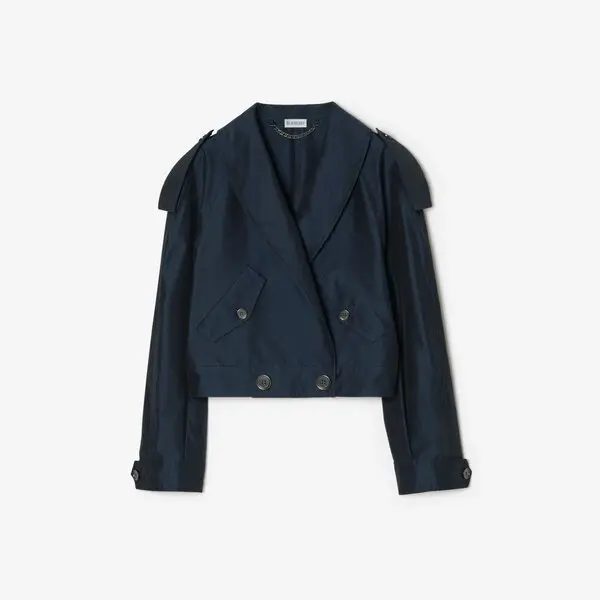 Burberry Cropped Silk Withington Jacket - Navy
