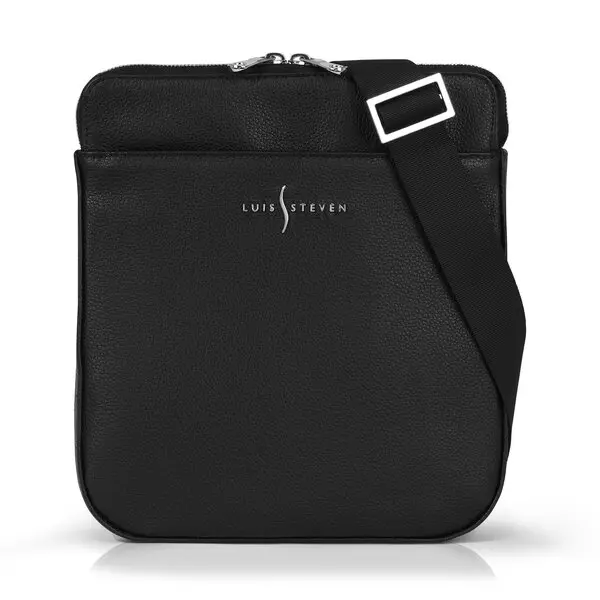 LUIS STEVEN Sporty Messenger Pebble Leather Cross Body Bag - Black