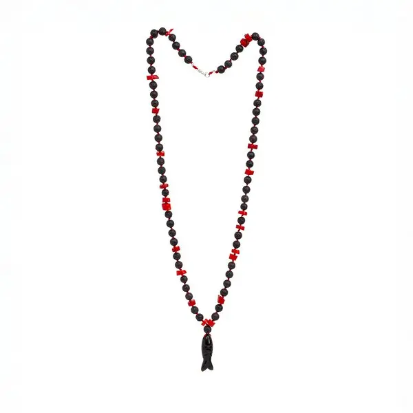 AMONTA Black / Red / Silver Black Onyx Fish, Coral And Lava Necklace - Black/red/silver