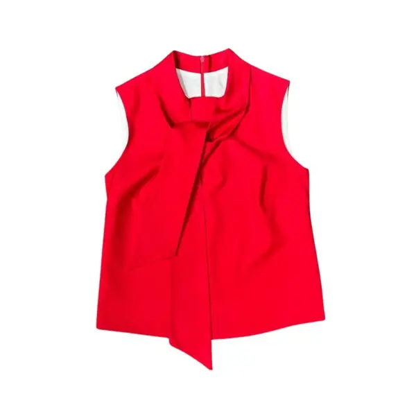 LINDSAY NICHOLAS NEW YORK Tropical Wool Bow Blouse