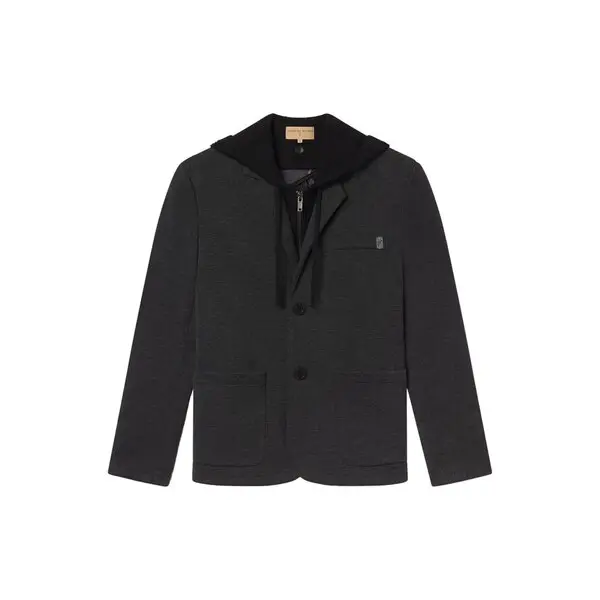 WESTON JON BOUCHER Atticus Slim Fit Blazer W/removable Hoodie Layer Dark Smoke - Black