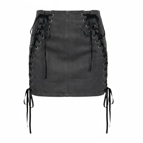 THE COOLGIRL NYC The Niki Lace-up Waxed Cotton Canvas Mini Skirt - Grey
