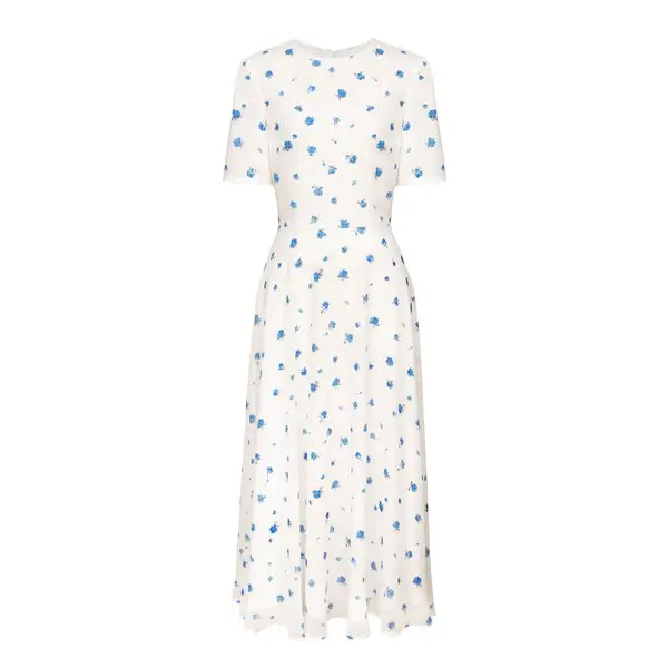 POST MERIDIEM Printed Short Sleeve Floral Midi Dress