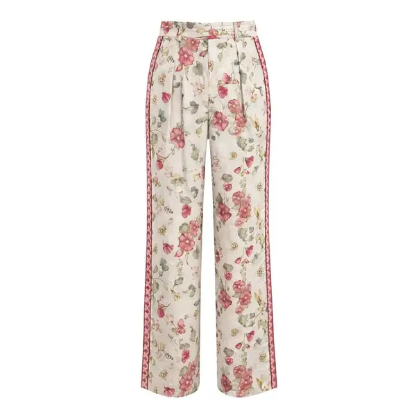 MAVLO Floral Linen Palazzo Trousers