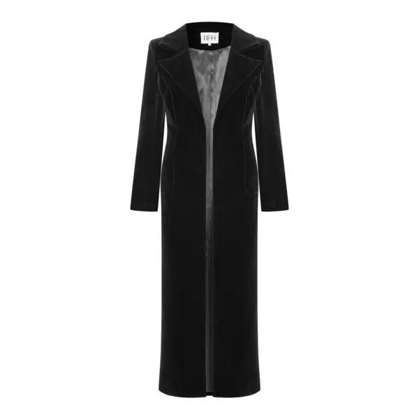 ROQAIA FASHION HOUSE Velvet Tailored Long Coat - Black