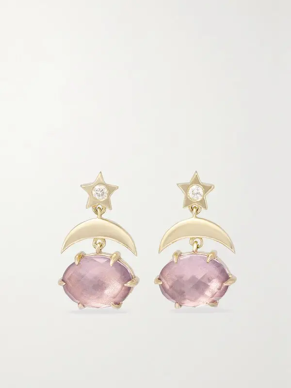 ANDREA FOHRMAN Mini Cosmo 14-karat Amethyst And Diamond Earrings - Gold