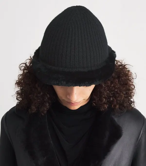 YVES SALOMON Wool-cashmere Rabbit Fur Trim Beanie - Black