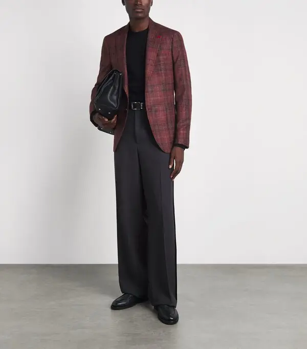Isaia Wool-cashmere-silk Check Capri Blazer