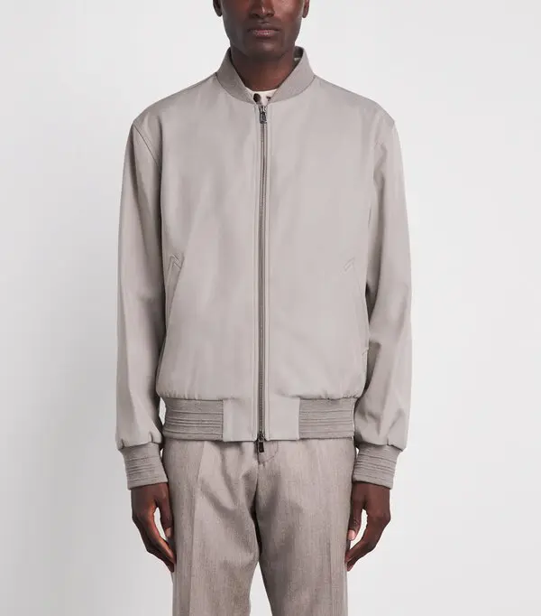 Isaia Lambskin Varsity Bomber Jacket