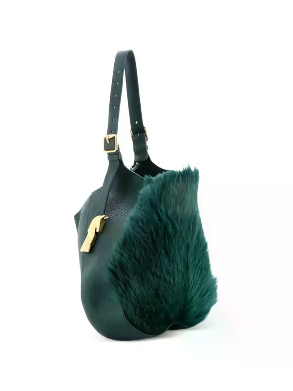 Burberry Leather And Fur Medium Hobo Bag