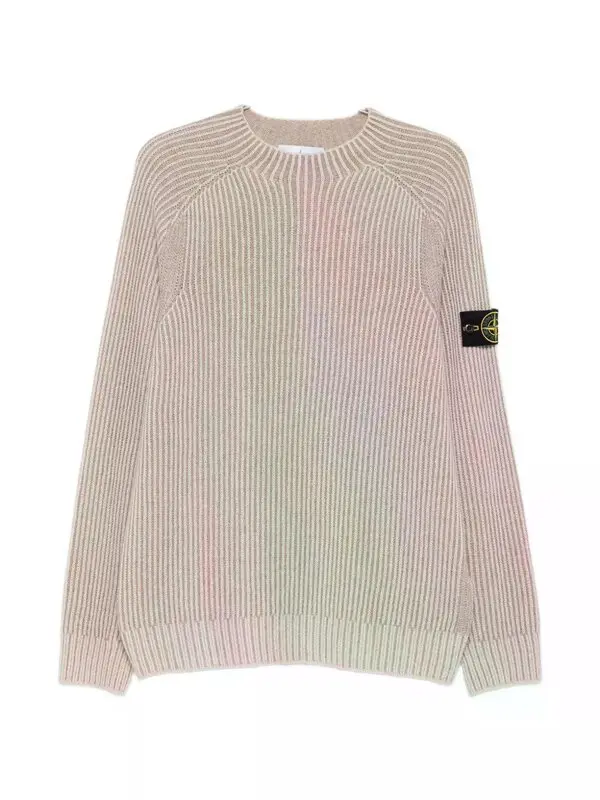Stone Island Ribbed-knit Logo-patch Sweater - Neutrals