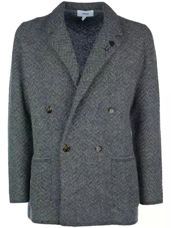 LARDINI Mélange Effect Knitted Double-breasted Blazer