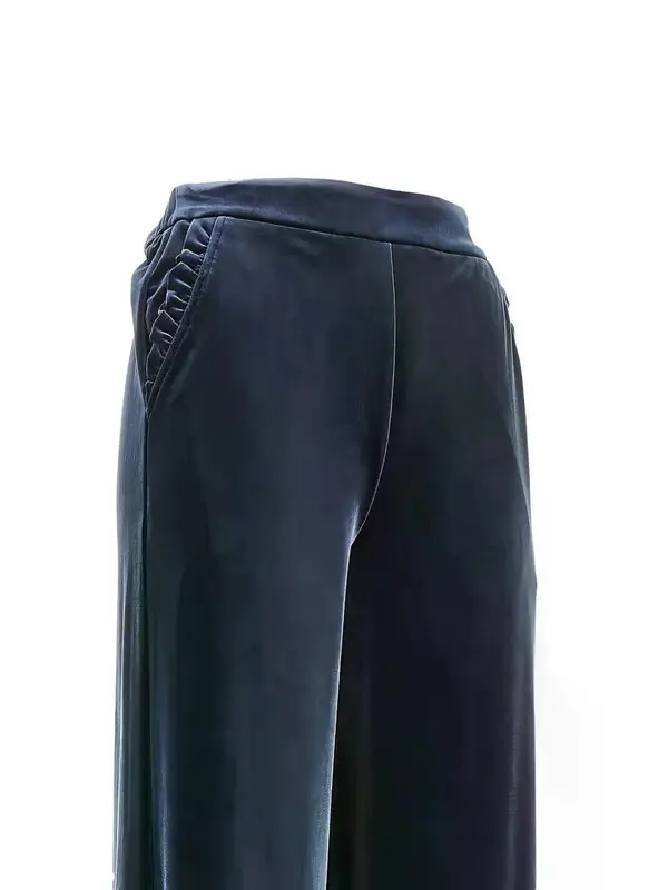 Emporio Armani Navy Velvet Ruffled Wide-leg Trousers