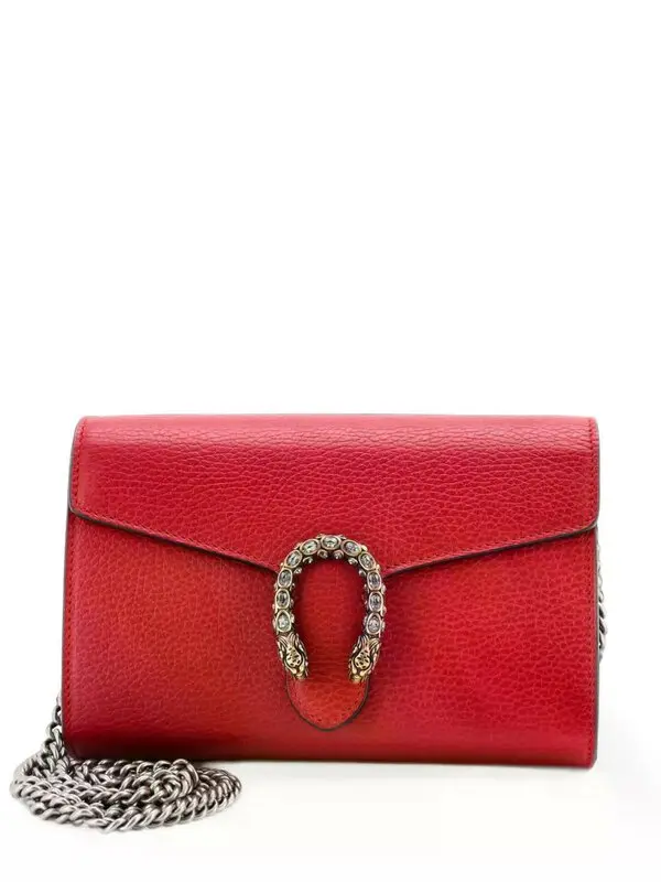 Gucci Dionysus Chain Wallet Leather With Embellished Detail Small Crossbody Bag - Red