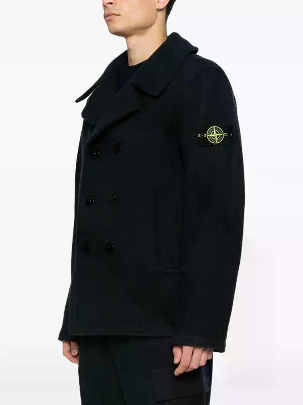 Stone Island Double-breasted Pea Coat - Blue