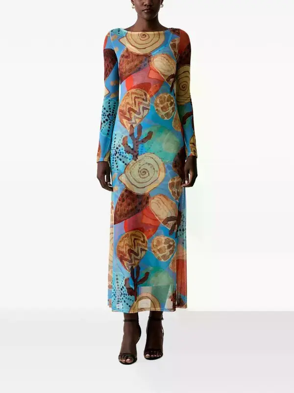 NEVER FULLY DRESSED Abstract-print Long-sleeved Maxi Dress