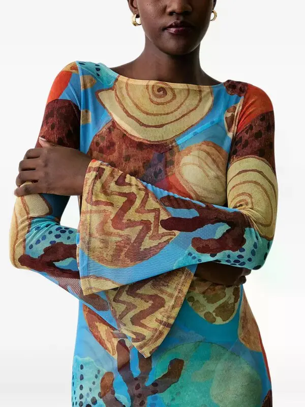 NEVER FULLY DRESSED Abstract-print Long-sleeved Maxi Dress