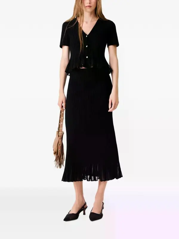 Maje Ruffled Ribbed-knit Cardigan - Black