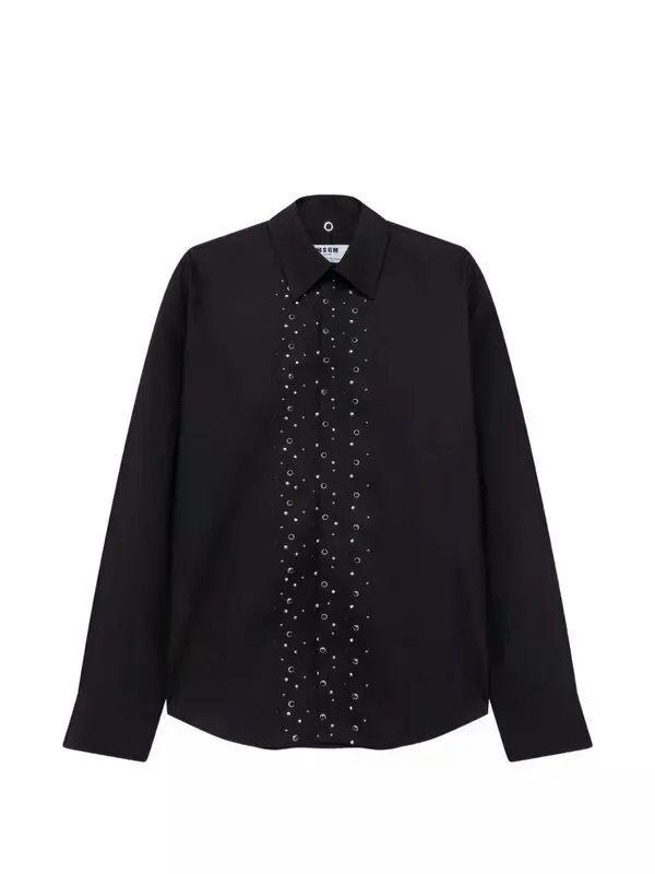 MSGM Crystal-embellished Logo-embroidered Shirt - Black