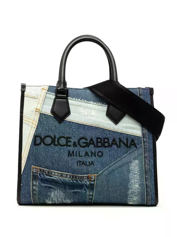 Dolce & Gabbana 2010-2026 Denim Patchwork Logo Shopper Tote Satchel