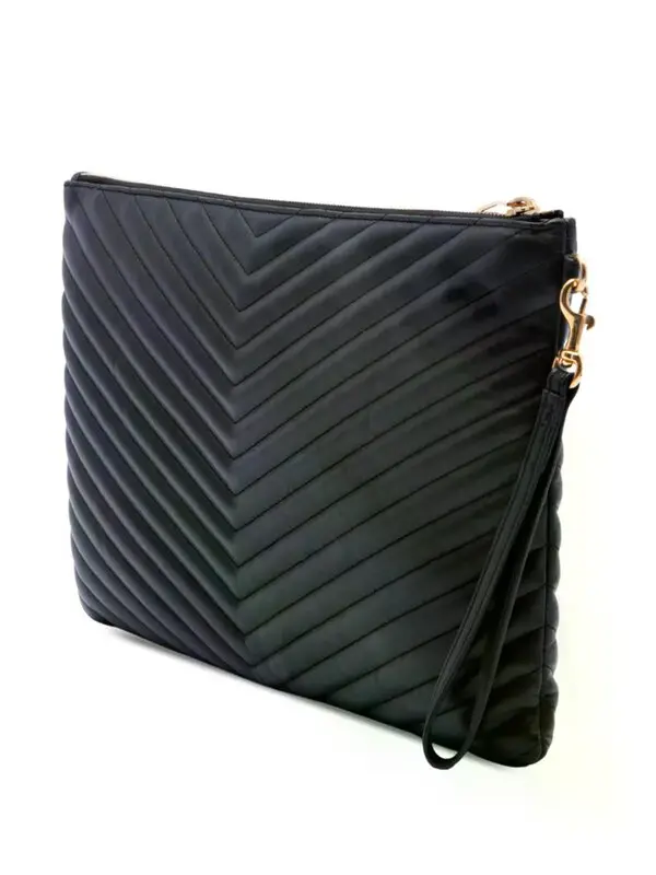 Saint Laurent 2017 Chevron Calfskin Cassandre Document Holder Clutch Bag - Black