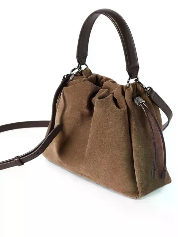 Brunello Cucinelli Mellow Small Bucket Bag In Suede With Monili