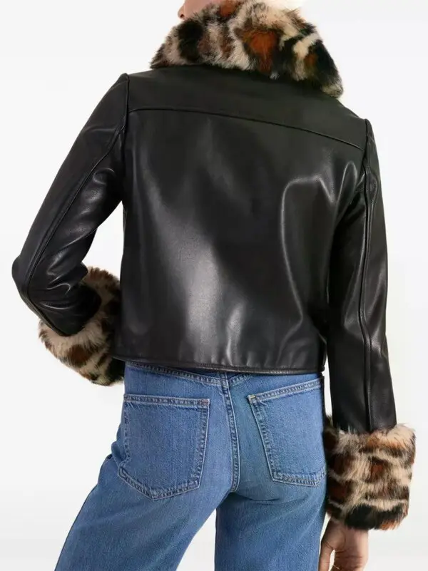 SUSAN BENDER Leopard-trim Leather Jacket