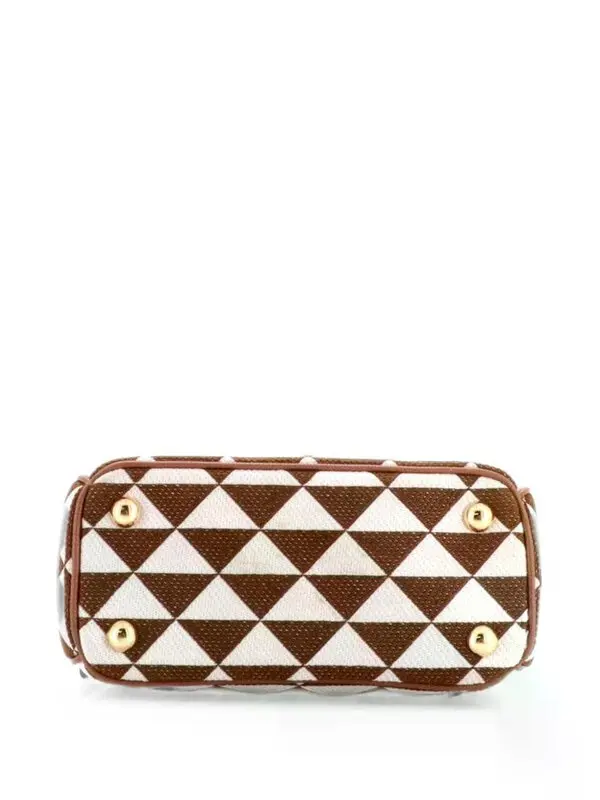 Prada Galleria Double Zip Printed Fabric Mini Tote Bag - Brown