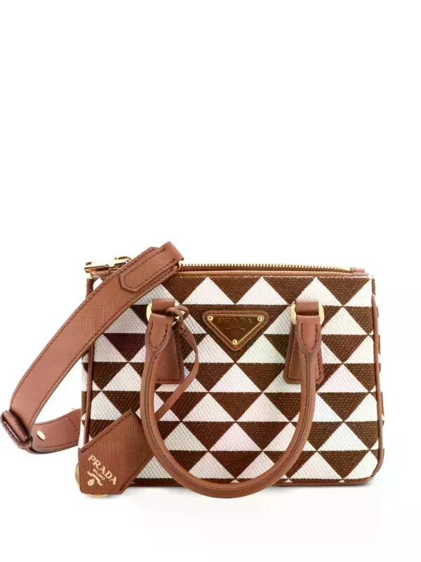Prada Galleria Double Zip Printed Fabric Mini Tote Bag - Brown