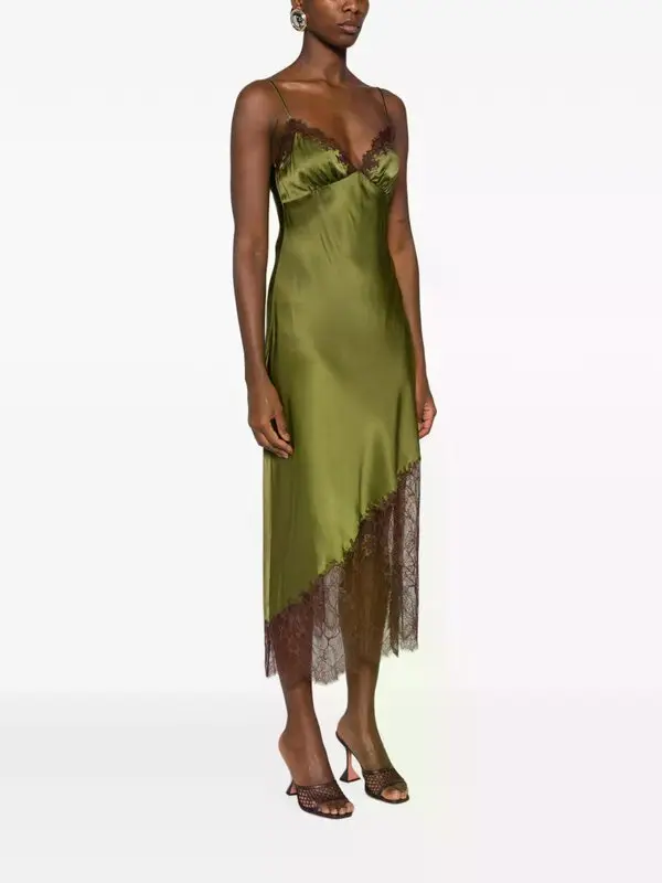 Staud Lara Lace-trimmed Asymmetric Silk Dress - Green