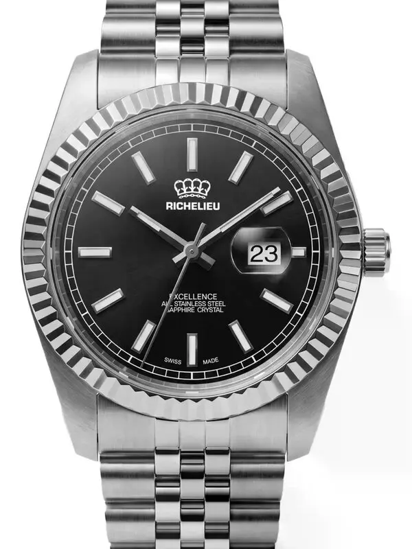 RICHELIEU SWISS Automatic Watch With Fluted Bezel - Black