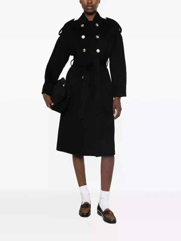Maje Belted Double-breasted Wool-blend Coat - Black