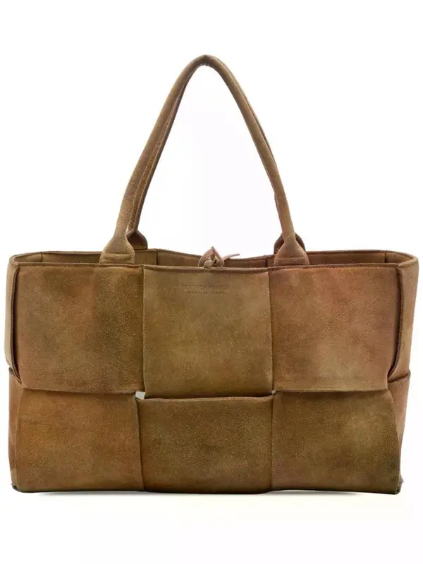 Bottega Veneta 2012-2026 Medium Suede Maxi Intrecciato Arco Tote Bag - Brown