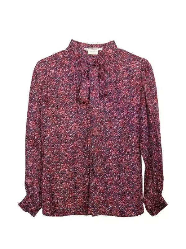 Saint Laurent 1970s Printed Silk Pussy-bow Blouse - Red