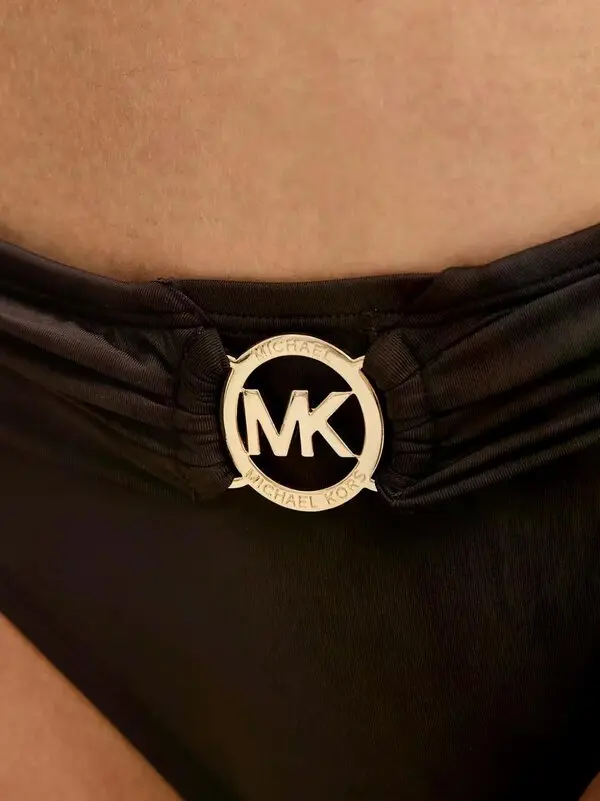 Michael Kors Logo Plaque Ruched Bikini Bottoms