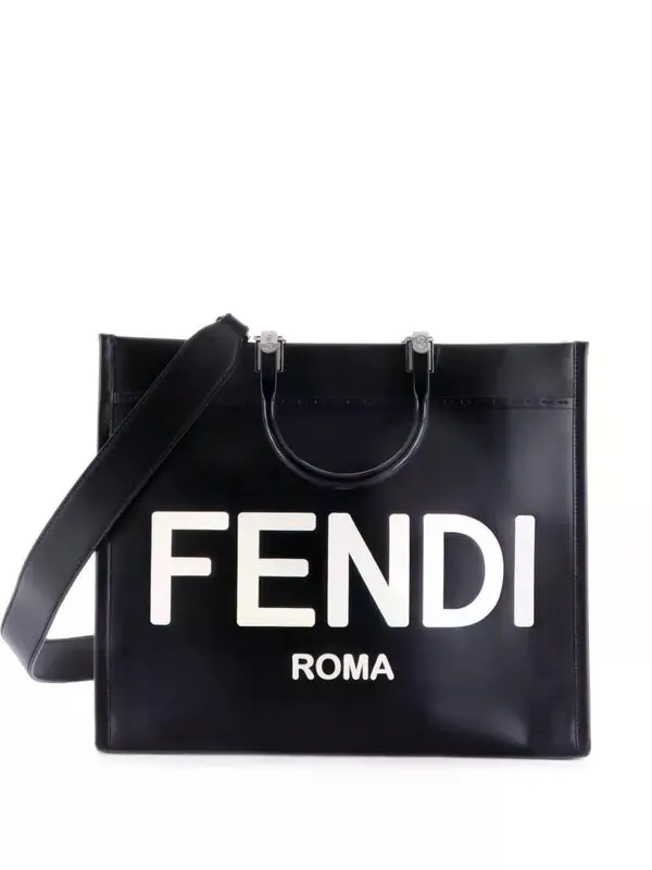 Fendi Sunshine Shopper Leather Medium Tote Bag - Black