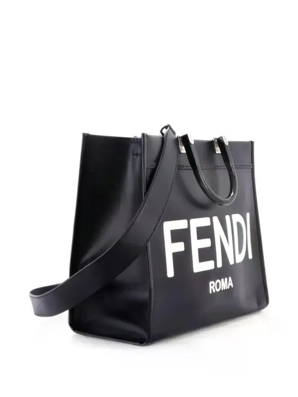 Fendi Sunshine Shopper Leather Medium Tote Bag - Black
