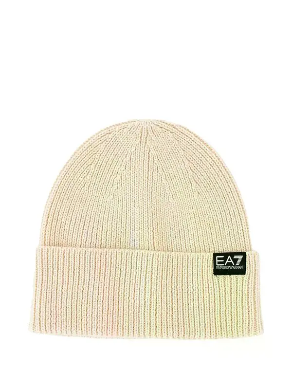 EA7 Ribbed Knit Beanie Hat - Neutrals