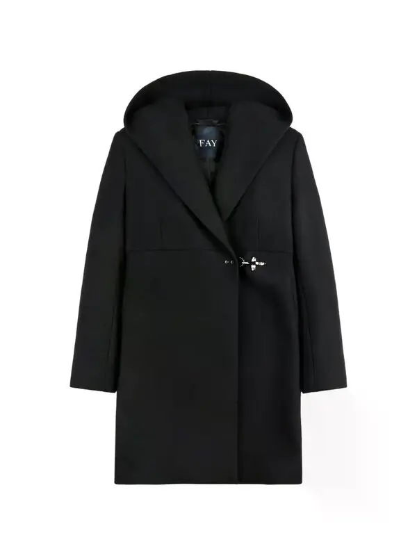 FAY Gancio-fastening Hooded Coat - Black