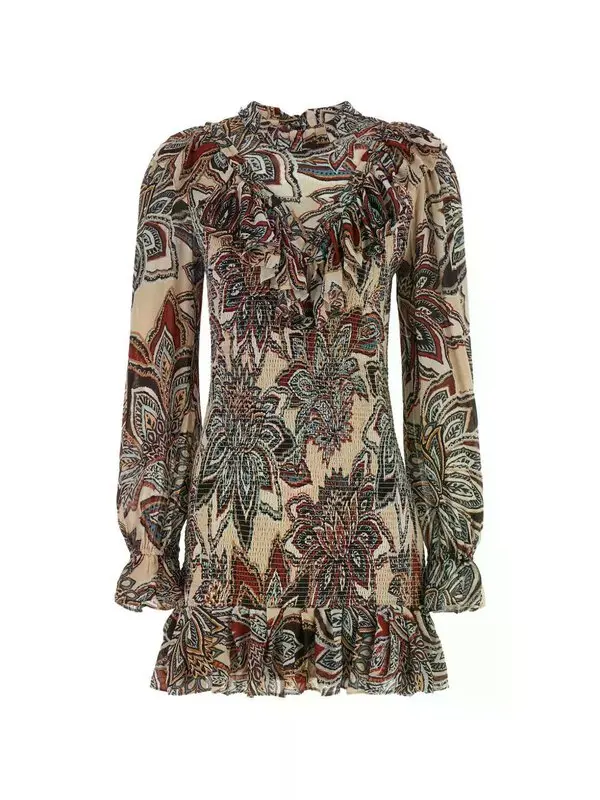 Farm Rio Tapestry Ruffled Smocked Dress - Multicolour
