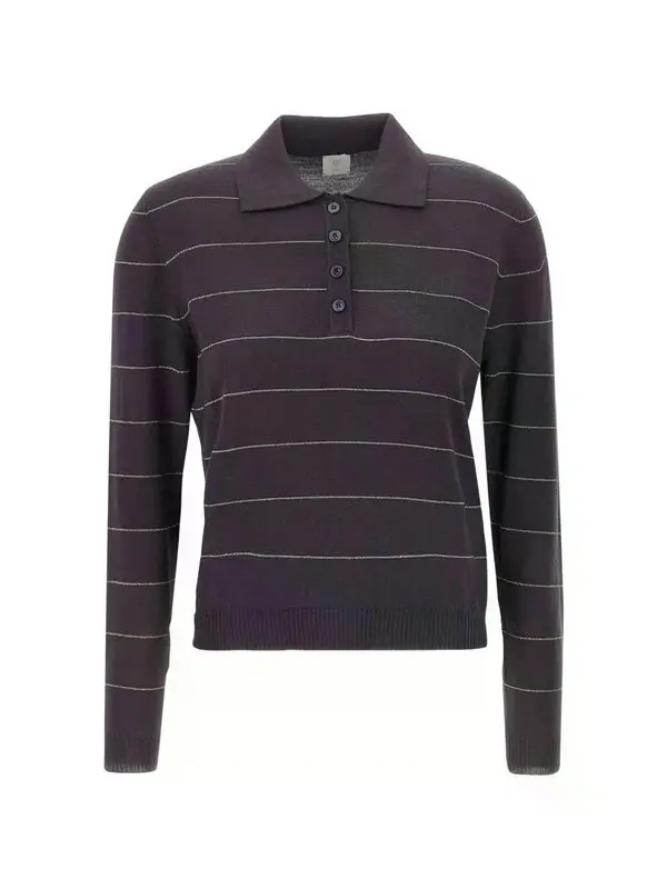 Eleventy Striped Wool Polo Shirt - Grey