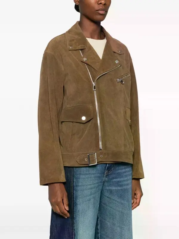 VICOLO Belted Biker Leather Jacket