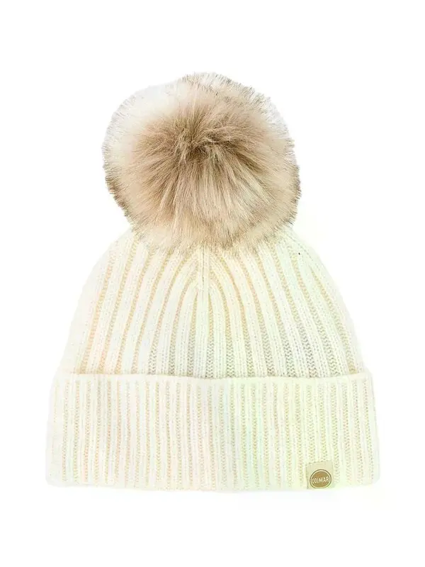 COLMAR Faux-fur Pompom Ribbed Beanie Hat - Neutrals