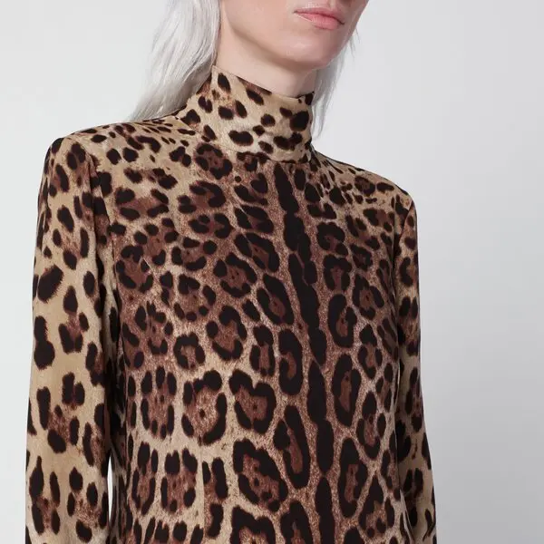 Dolce & Gabbana Long Leopard Print Silk Blend Dress
