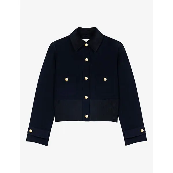 Maje Button-embellished Double-faced Wool-blend Jacket - Navy