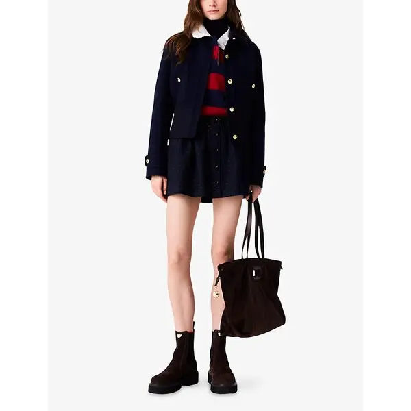 Maje Button-embellished Double-faced Wool-blend Jacket